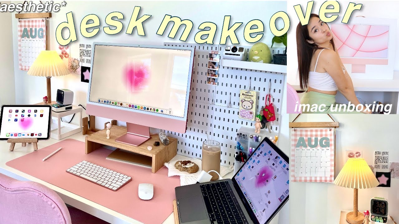 AESTHETIC DESK MAKEOVER! desk organization, setup for productivity ...